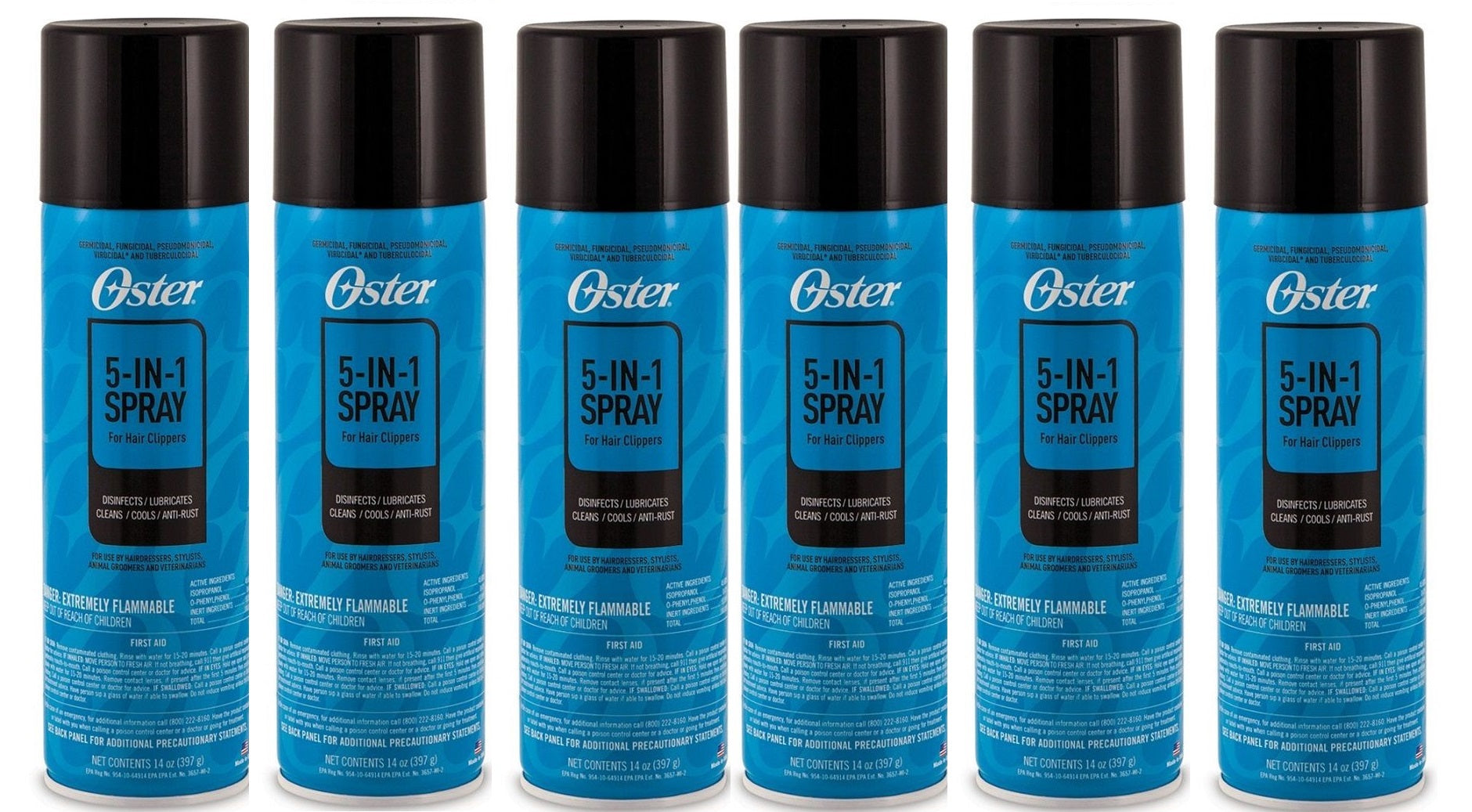Oster Spray 5 in 1 Disinfectant 16 oz 6-Pack – Barber Salon Pro